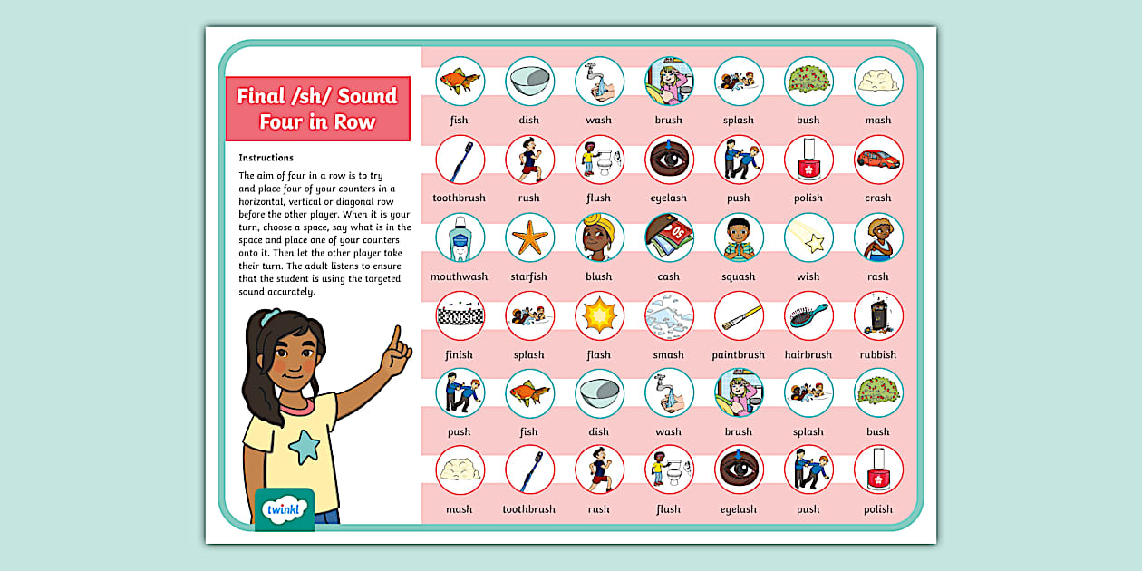 Final /sh/ Sound Four in a Row (teacher made) - Twinkl