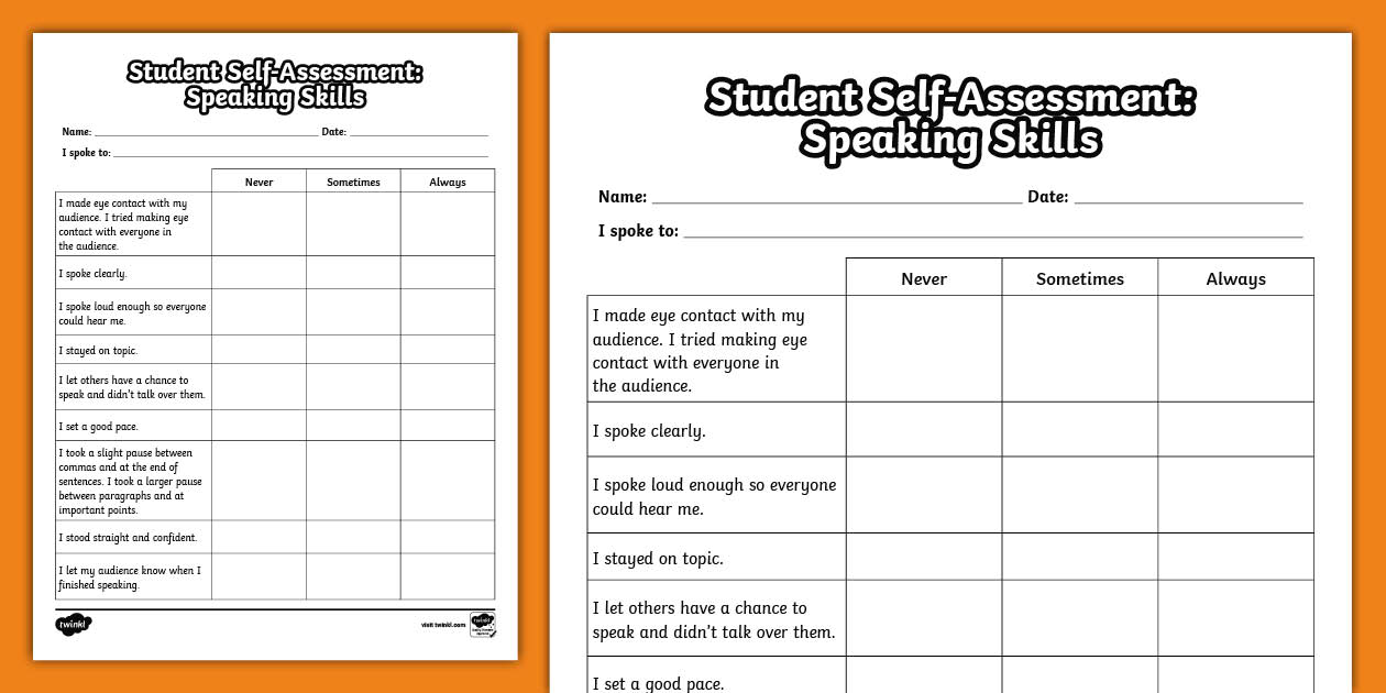Seventh Grade Speaking Self-Assessment Rubric - Twinkl