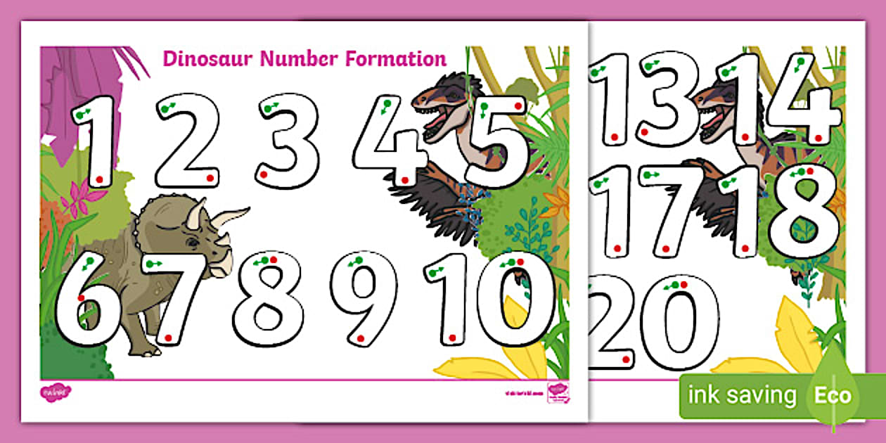 Dinosaur Themed Number Formation 1-20 Worksheet / Worksheet