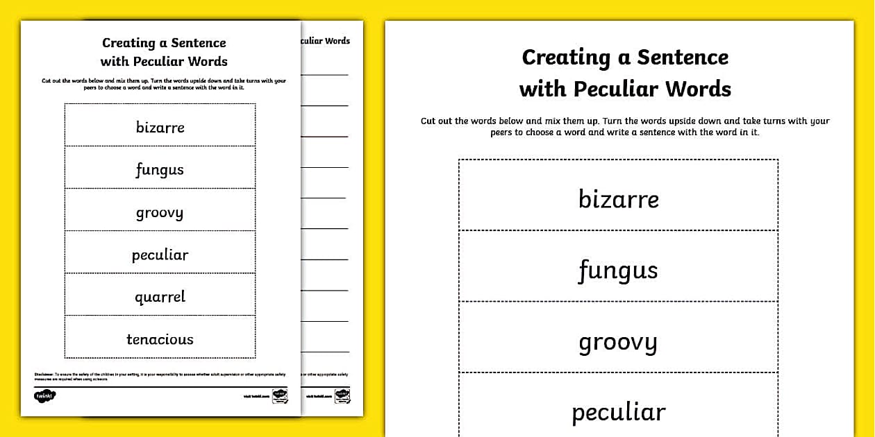 Creating a Sentence with Peculiar Words Activity Sheet