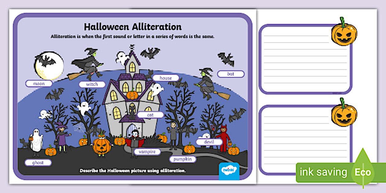 Halloween Alliteration Activity KS1 (Teacher-Made) - Twinkl