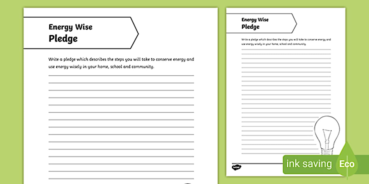 Energy Wise Pledge Worksheet (teacher made) - Twinkl