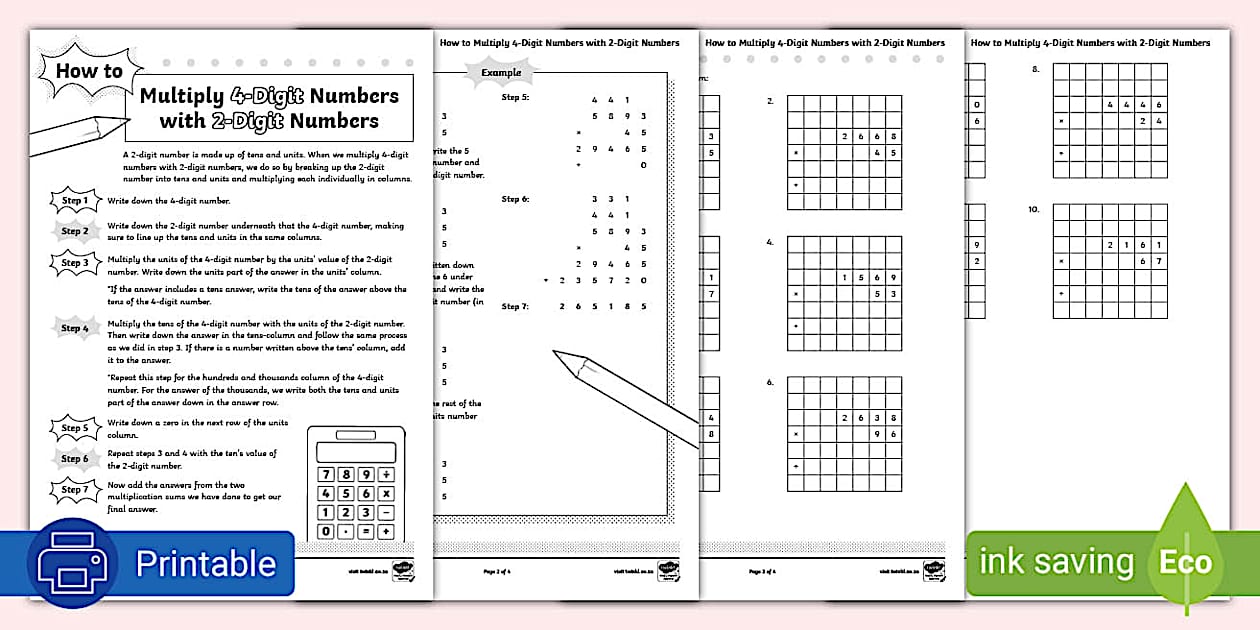 How to Multiply 4-Digit Numbers with 2-Digit Numbers: Activity Sheet