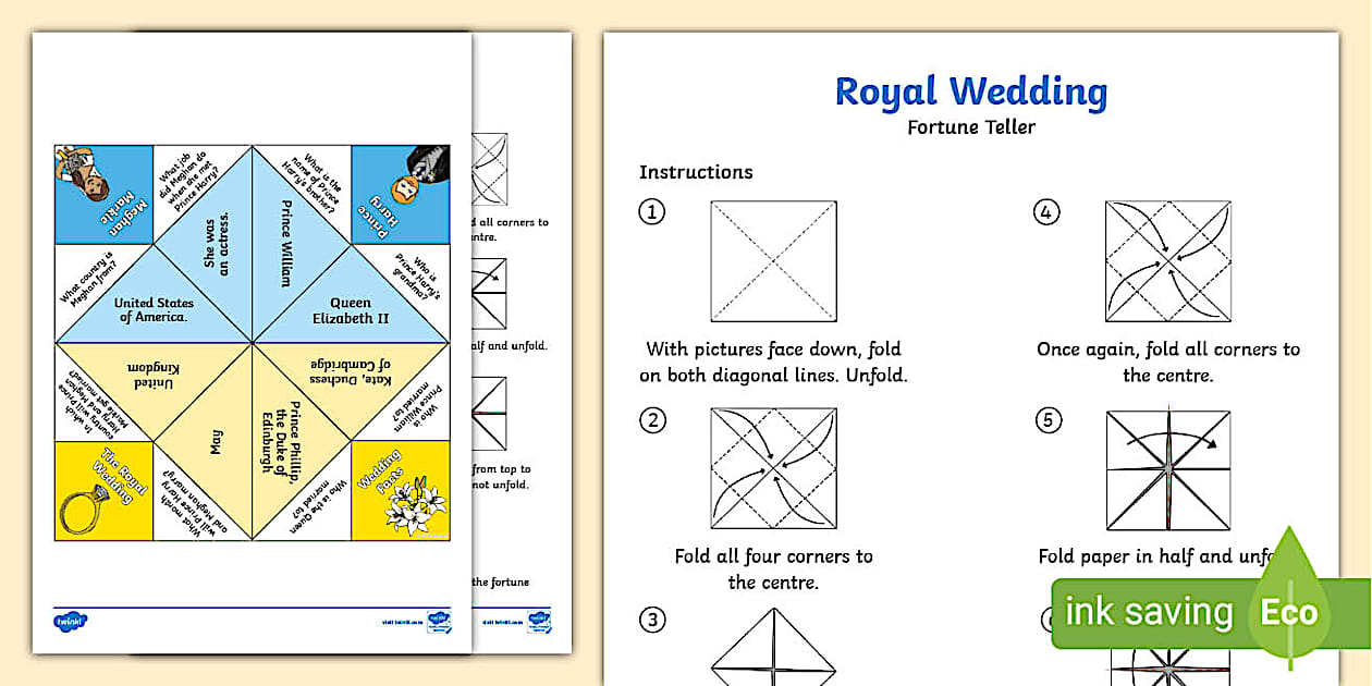 KS1 Royal Wedding Fortune Teller Template - Twinkl