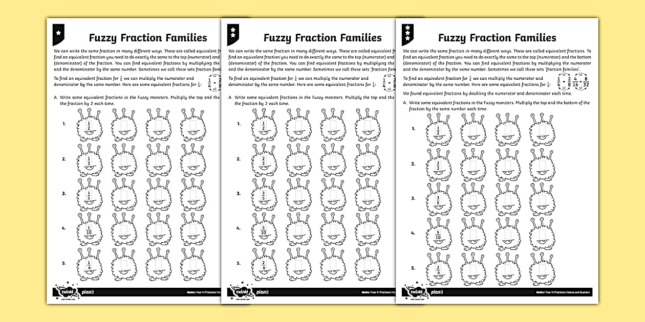 PlanIt Maths Y4 Fractions Fuzzy Fraction Families Home Learning Tasks
