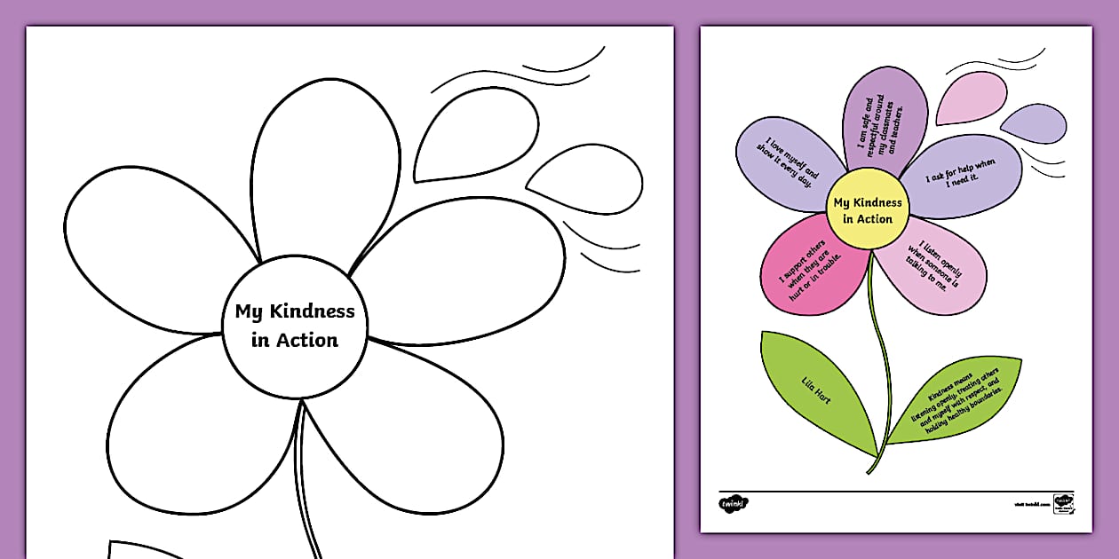My Kindness in Action Flower Reflect and Write Worksheet