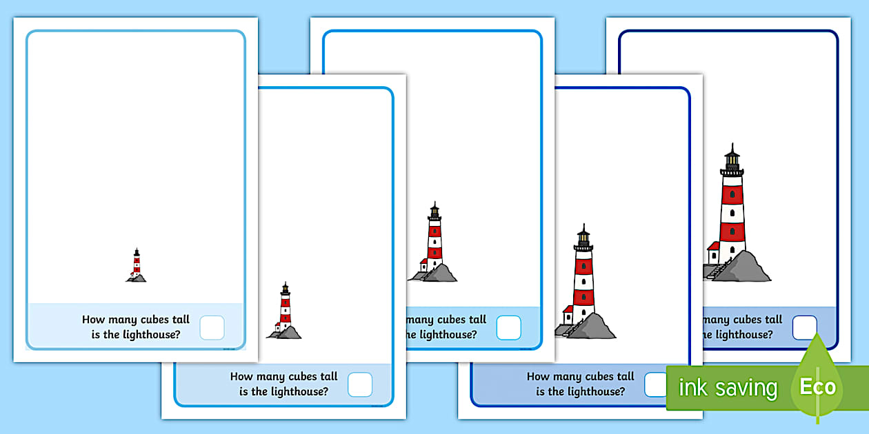 Editable Lighthouse Measuring with Cubes Activity Mats