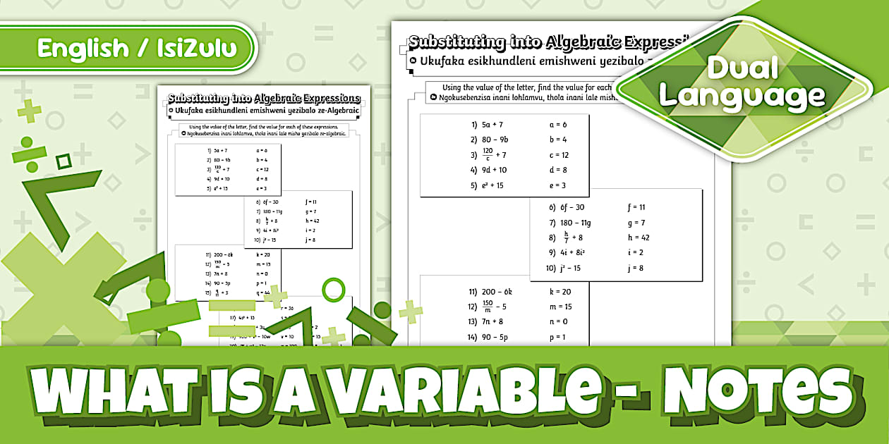 Substituting Into Algebraic Expressions Activity Sheet