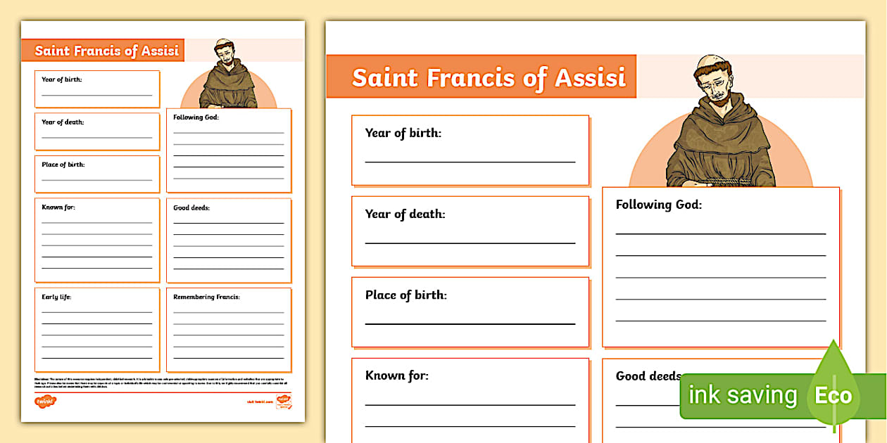 Saint Francis of Assisi Fact File Template,Saint Francis
