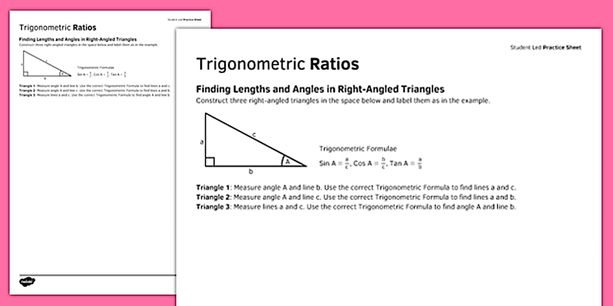 Editable Student Led Practice Sheet Trigonometric Ratios