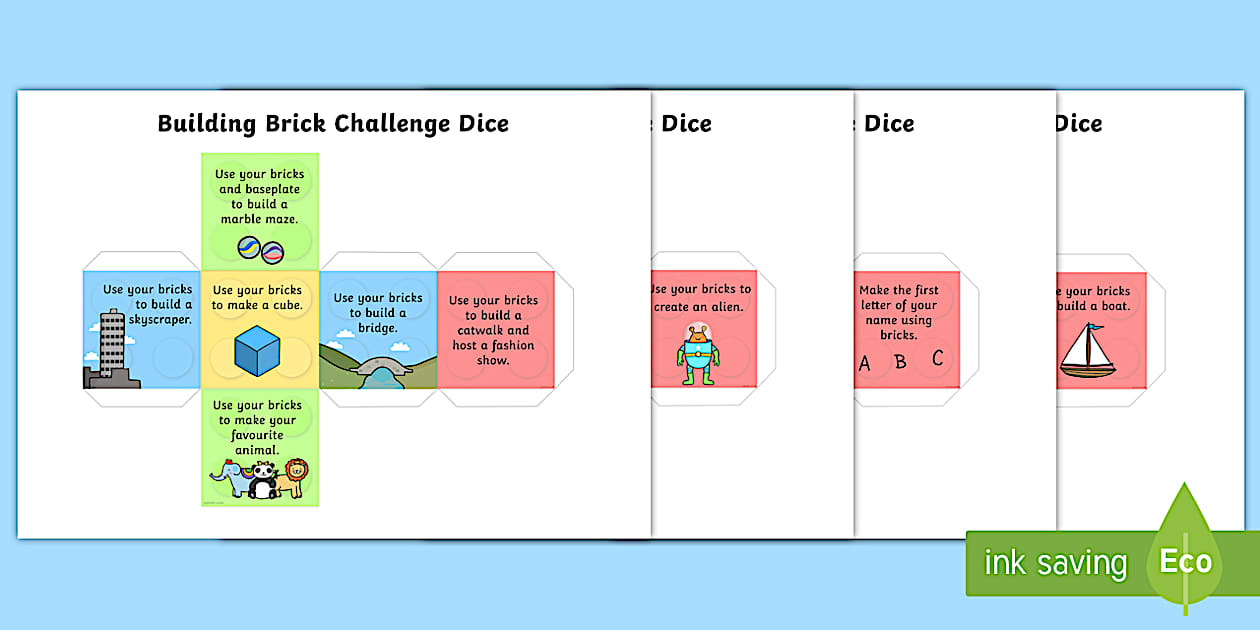 Building Brick Challenge Dice Net (teacher made) - Twinkl