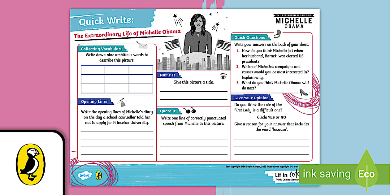 FREE! - Michelle Obama Writing Activity | Lit in Colour | Twinkl