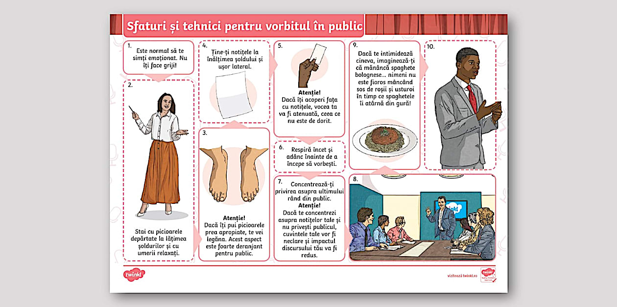 Sfaturi și tehnici pentru vorbitul în public – Planșă