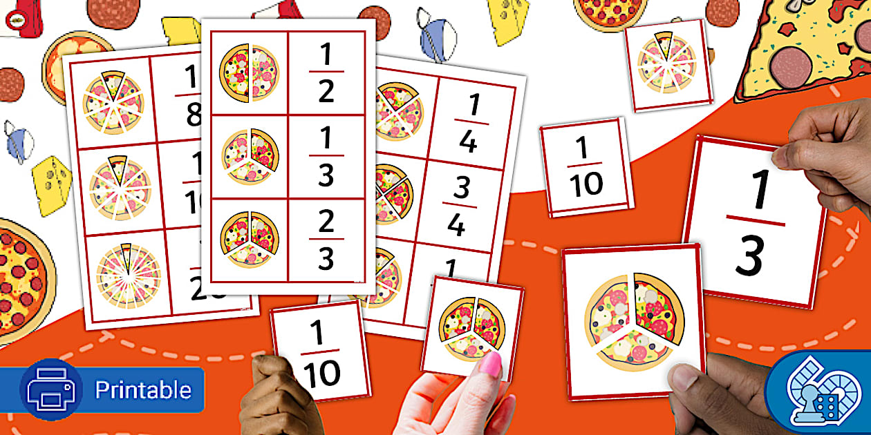 Pizza Fractions Cards Snap Matching Game - KS1 Maths Activities