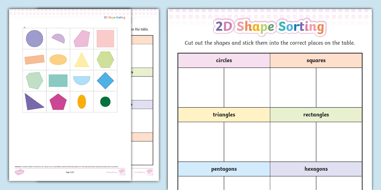 2D Shape Sorting Worksheet - KS1 Maths Resource - Twinkl