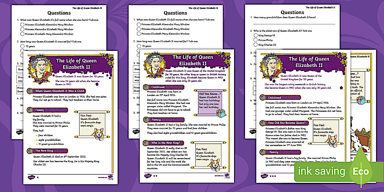 The Life of Queen Elizabeth Differentiated Reading Comprehension Activity