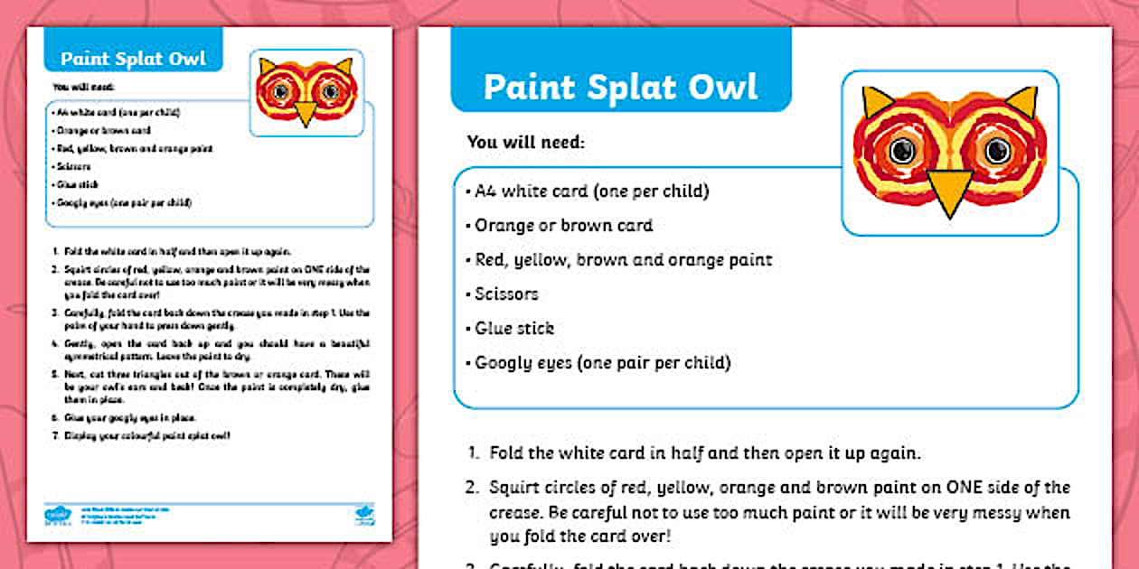 Paint Splat Owl Art Activity (teacher made) - Twinkl