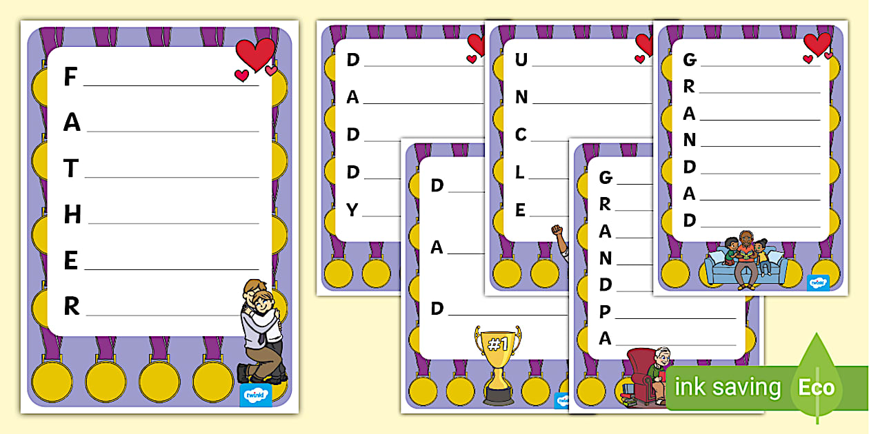 Father's Day Medal Acrostic Poem (teacher made) - Twinkl