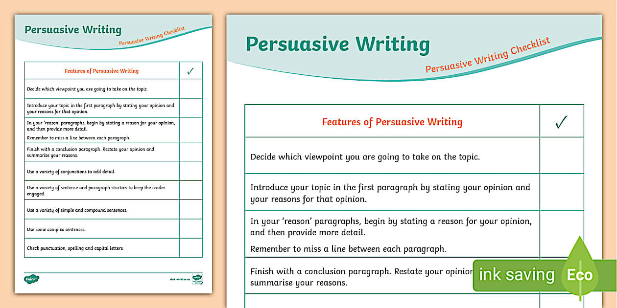 Level 2 Persuasive Writing Checklist (teacher made) - Twinkl