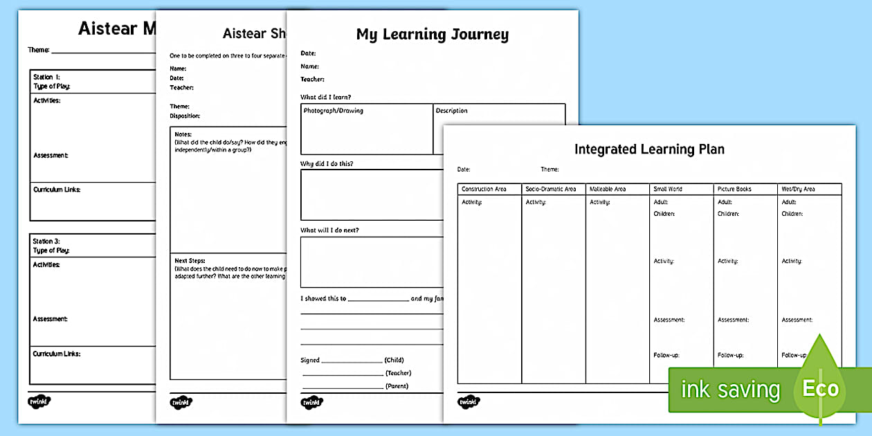 Editable Aistear Planning and Assessment Template Pacķ