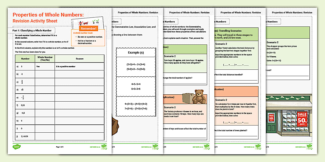 Properties of Whole Numbers: Revision Activity Sheet
