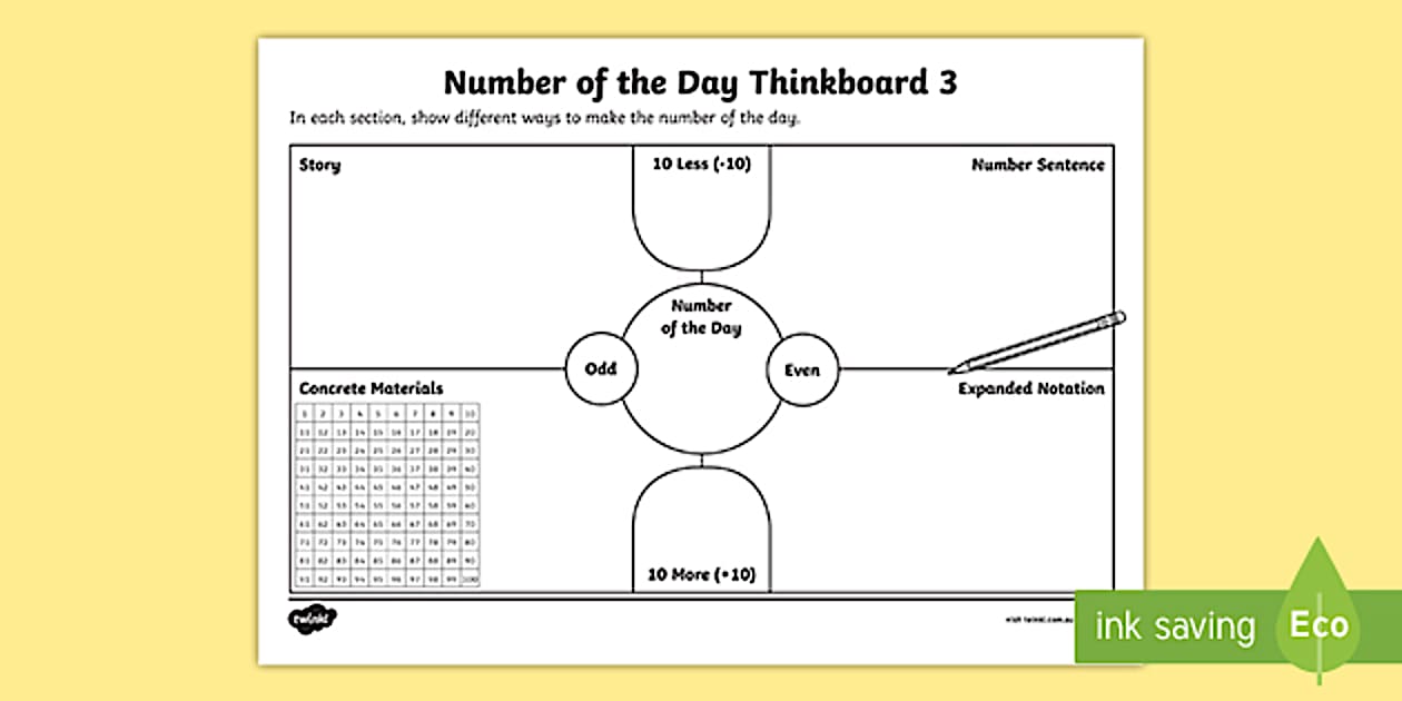 TAS Number of the Day Thinkboard 3 Worksheet - Twinkl