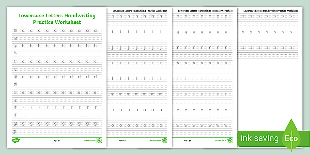 Lowercase Letters Handwriting Practice Worksheet (Taiwan)