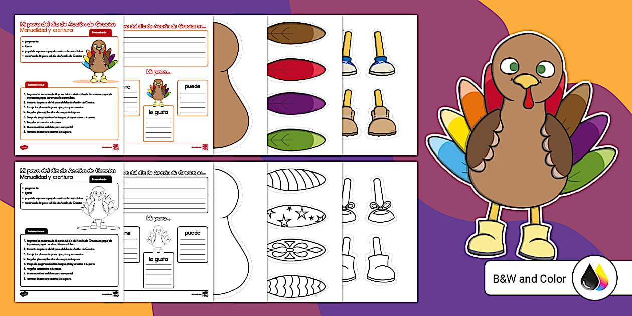 Manualidad y escritura: Mi pavo del día de Acción de Gracias