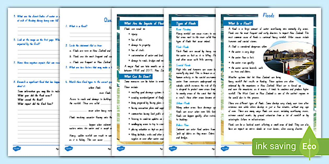 Floods Information and Comprehension Activity (teacher made)