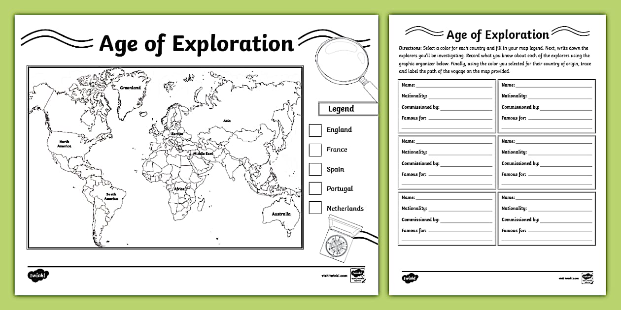 Age of Exploration Map Worksheet for Kids | Twinkl USA