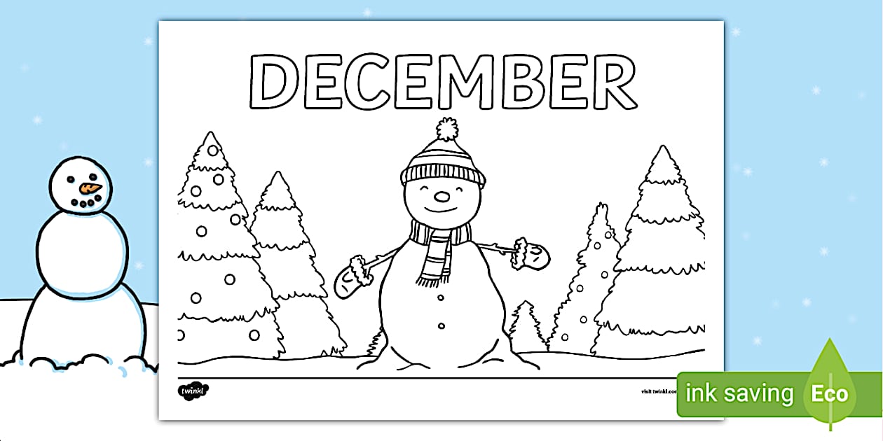 Snowman December Colouring Page - Primary Resources - Twinkl