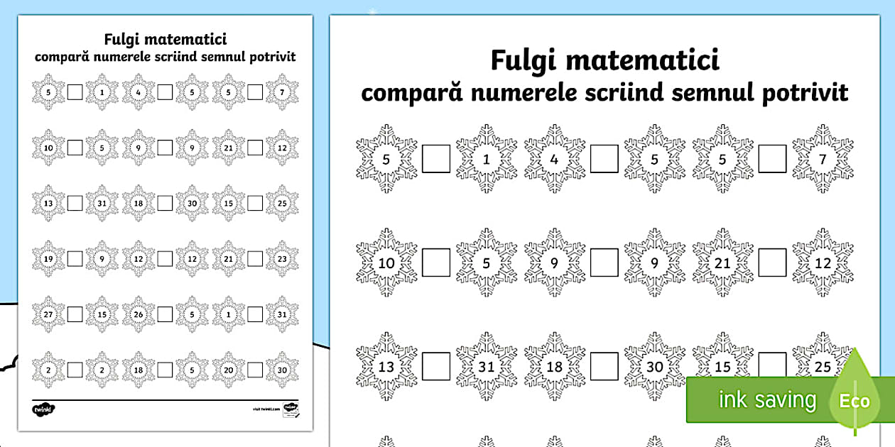 Compararea numerelor (0-31) Fișă de lucru (teacher made)