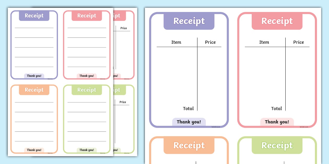Blank Receipt Templates - EYFS - Role Play (teacher made)