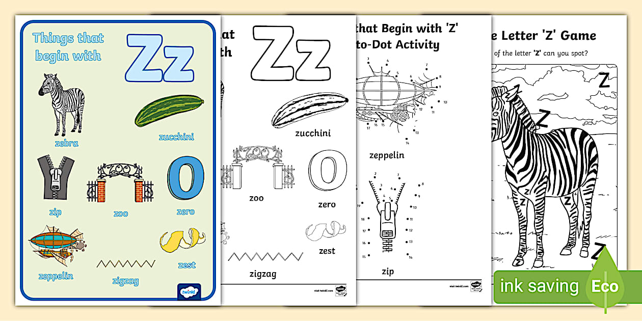 Things that Begin with Z Worksheets Pack | Twinkl - Twinkl