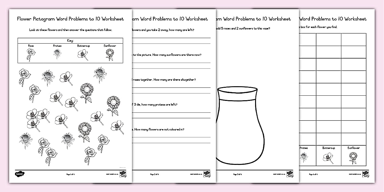 Grade R Flowers Pictogram - Word Problems to 10 - Twinkl