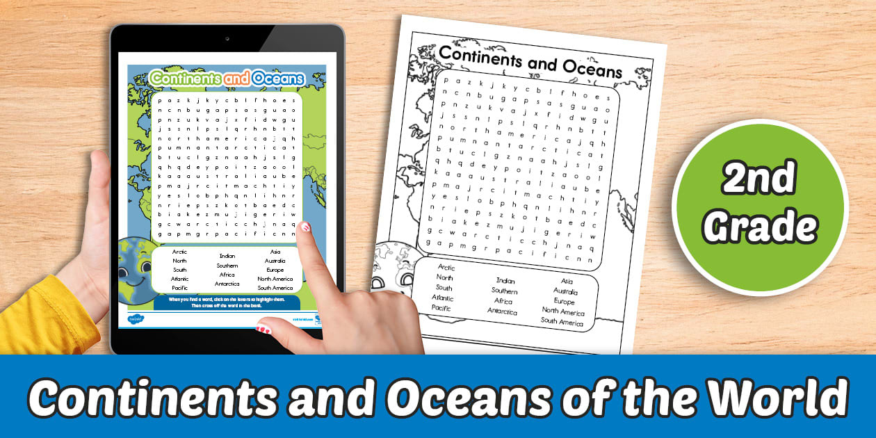 Second Grade Continents and Oceans of the World Word Search