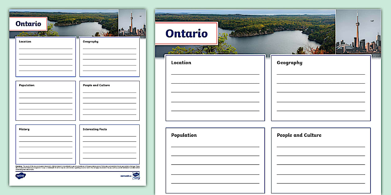 Ontario Fact File Template (teacher made) - Twinkl