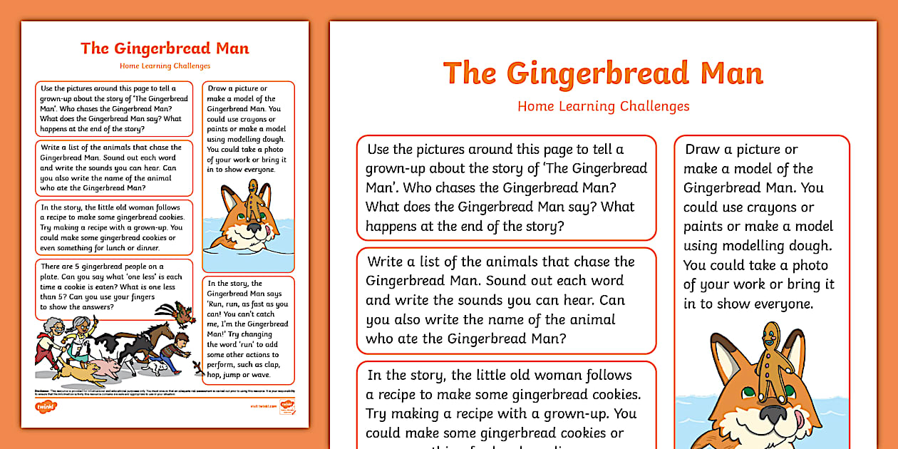 The Gingerbread Man Home Learning Challenges Reception FS2