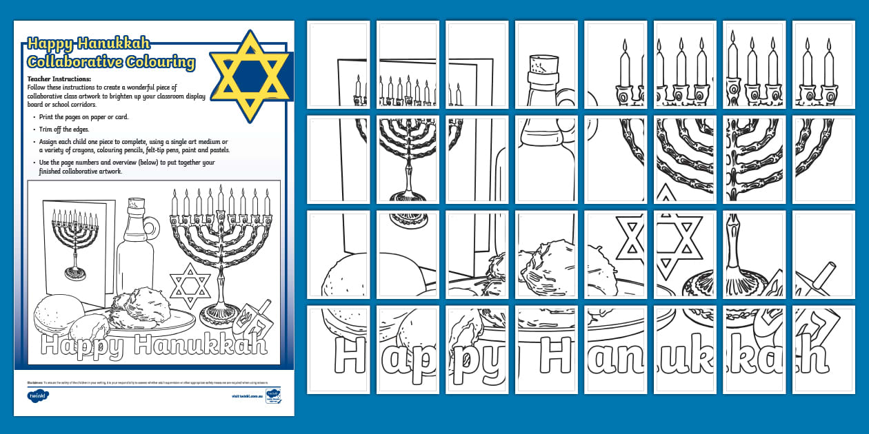 Happy Hanukkah Collaborative Colouring (teacher made)