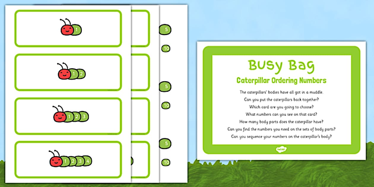 EYFS Caterpillar Ordering Numbers Busy Bag Prompt Cards