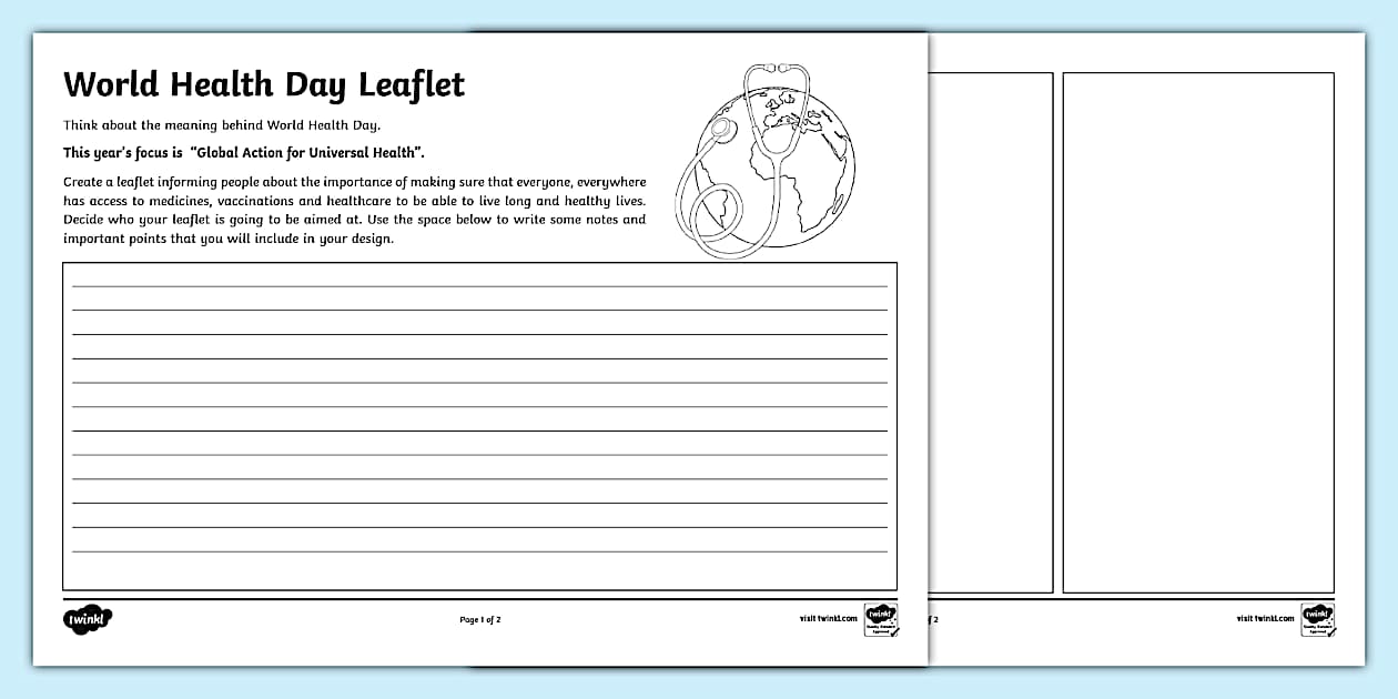 World Health Day Design a Leaflet Worksheet - Twinkl