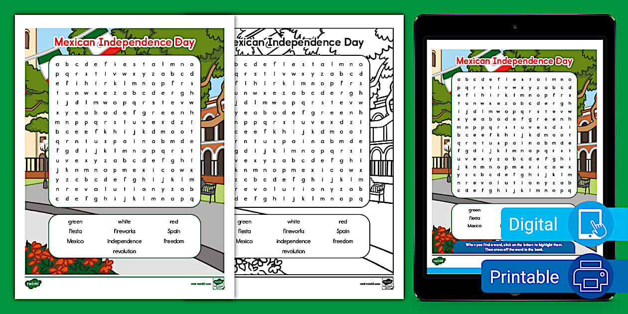 Mexican Independence Day Word Search for K-2nd Grade