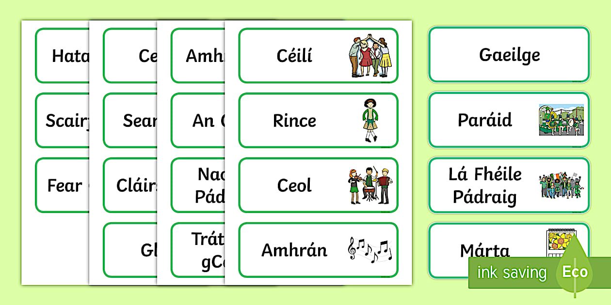 Seachtain na Gaeilge Key Vocabulary Word Cards Gaeilge