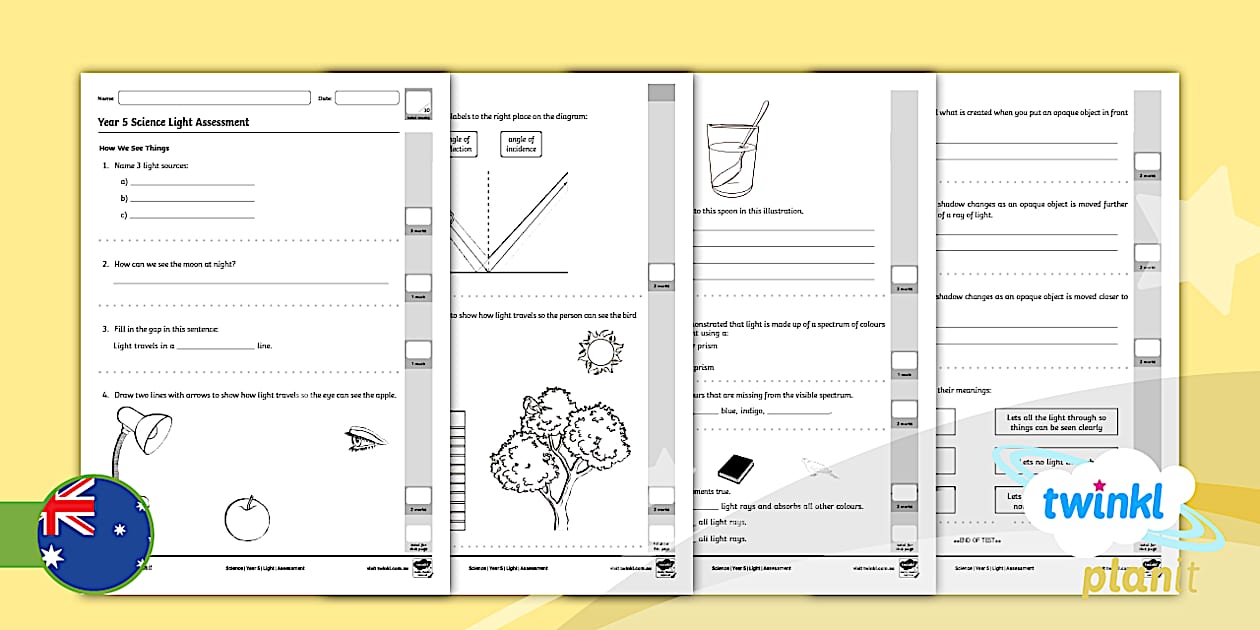 Year 5 Science Light Assessment (teacher made) - Twinkl