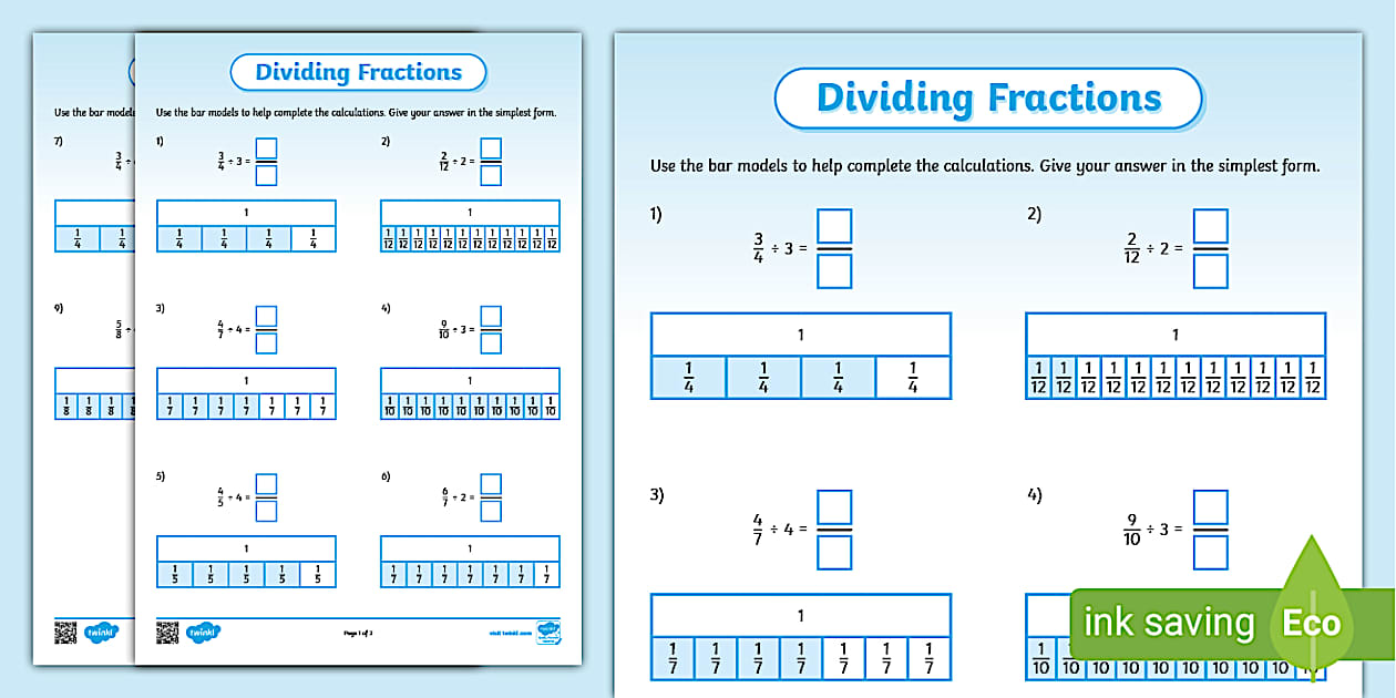 👉 KS2 Dividing Fractions Worksheets (teacher made)