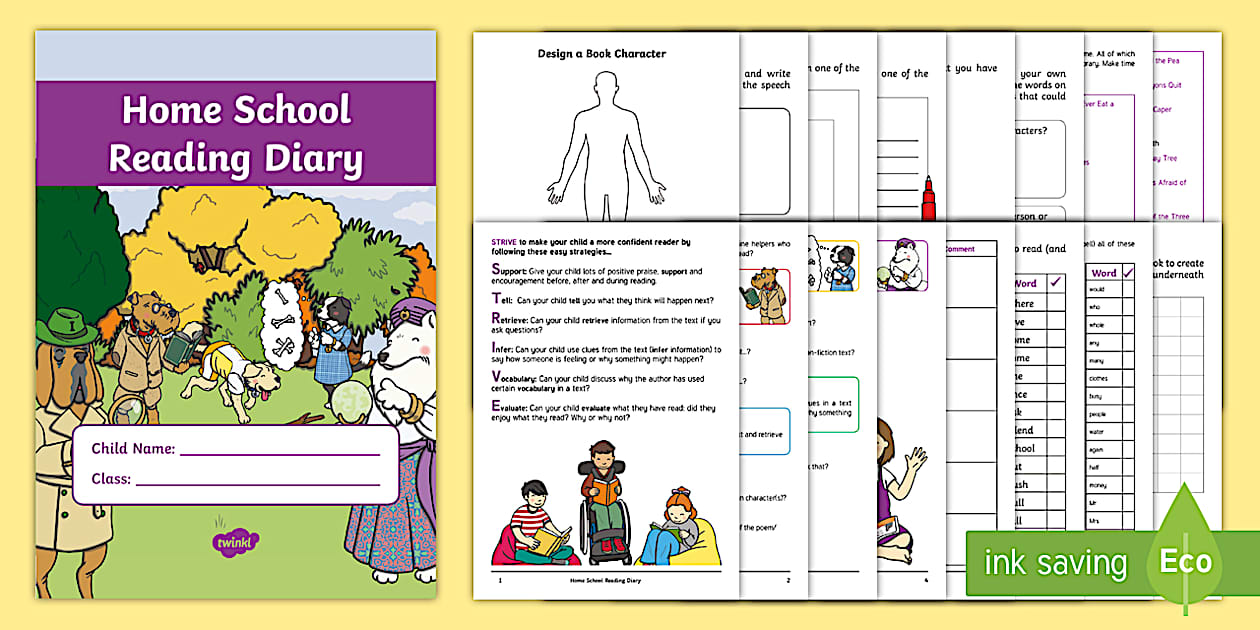 Editable KS1 Home School Reading Diary (teacher made)