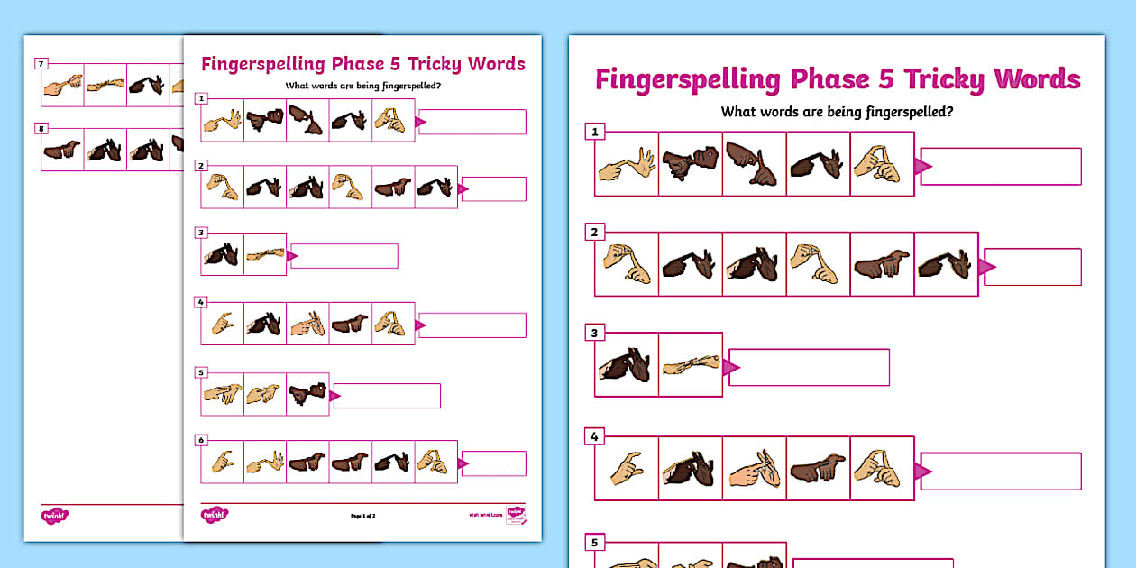 Fingerspelling Phase 5 Tricky Words Comprehension Worksheets