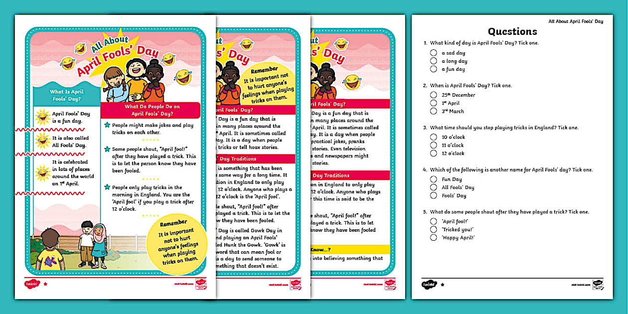 KS1 April Fools' Day Differentiated Reading Comprehension