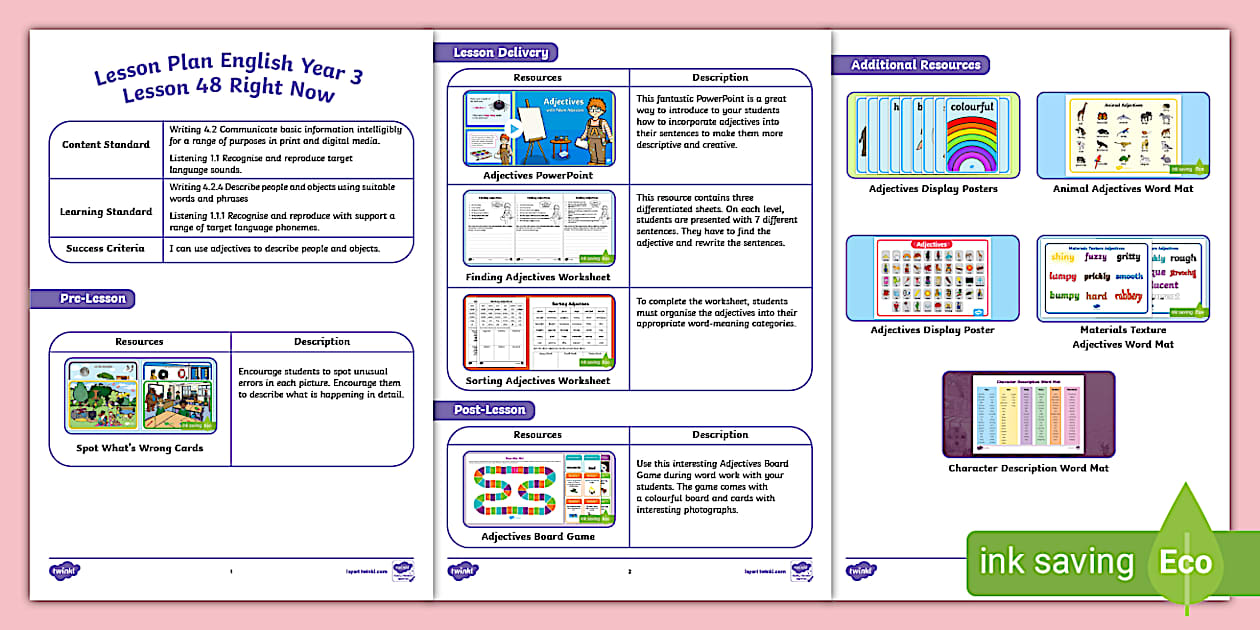 Lesson Plan English Year 3 Lesson 48 Right Now - Twinkl