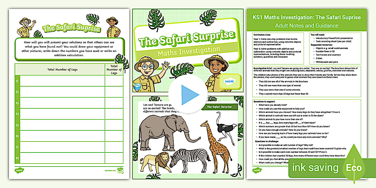 👉 KS1 Maths Investigation: The Safari Surprise Teaching Pack